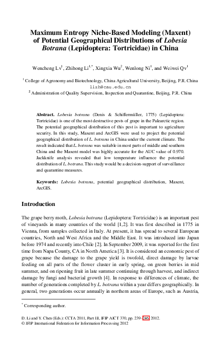 (PDF) Maximum Entropy Niche-Based Modeling (Maxent) of Potential ...