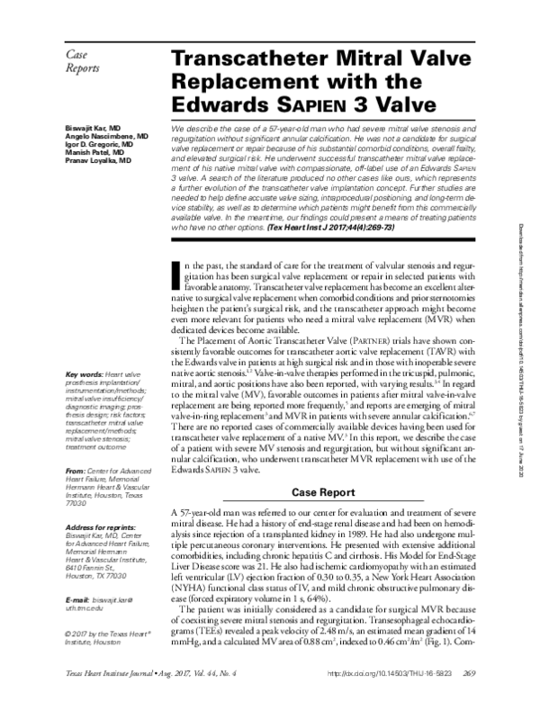 (PDF) Transcatheter Mitral Valve Replacement with the Edwards Sapien 3 ...