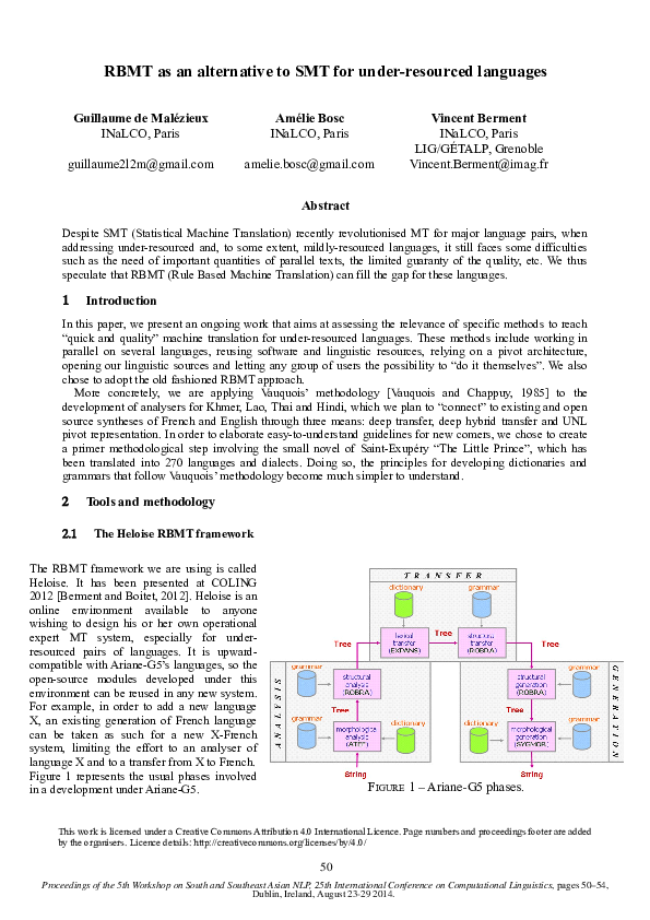 (PDF) RBMT as an alternative to SMT for under-resourced languages