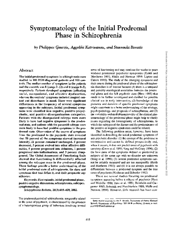 (PDF) Symptomatology of the Initial Prodromal Phase in Schizophrenia