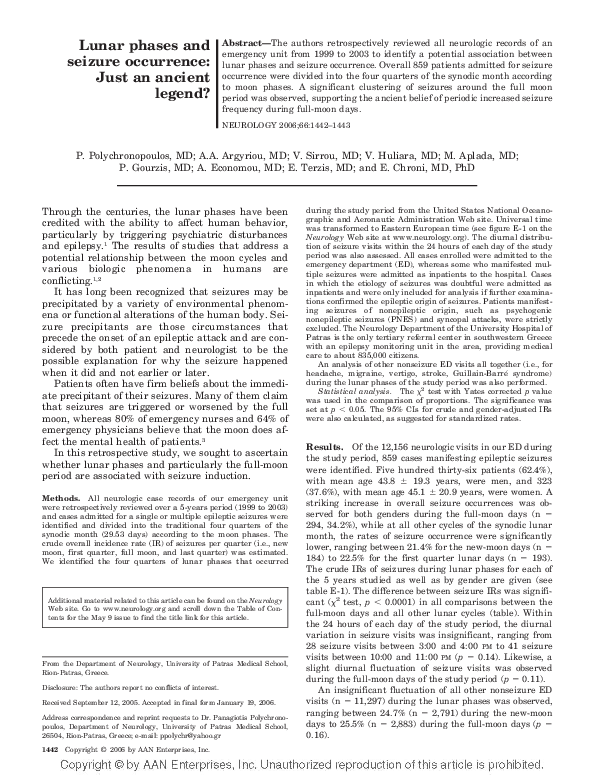 (PDF) Lunar phases and seizure occurrence: Just an ancient legend?