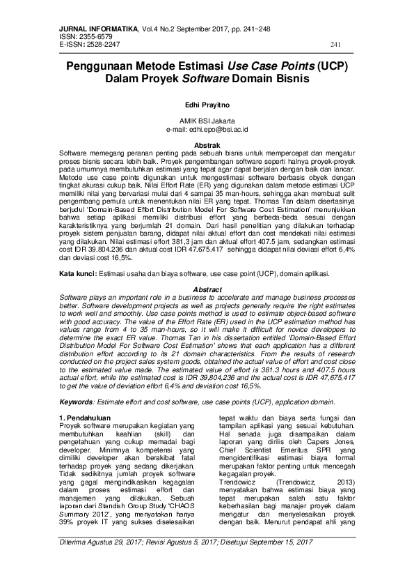 (PDF) Penggunaan Metode Estimasi Use Case Points (UCP) Dalam Proyek Software Domain Bisnis