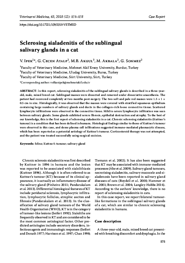(PDF) Sclerosing sialadenitis of the sublingual salivary glands in a cat