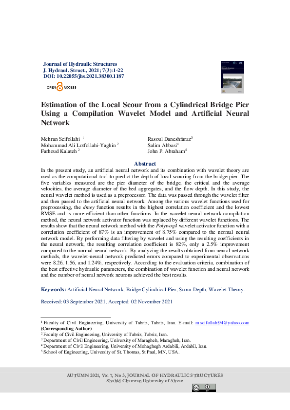 (PDF) Estimation of the Local Scour from a Cylindrical Bridge Pier Using a Compilation Wavelet ...