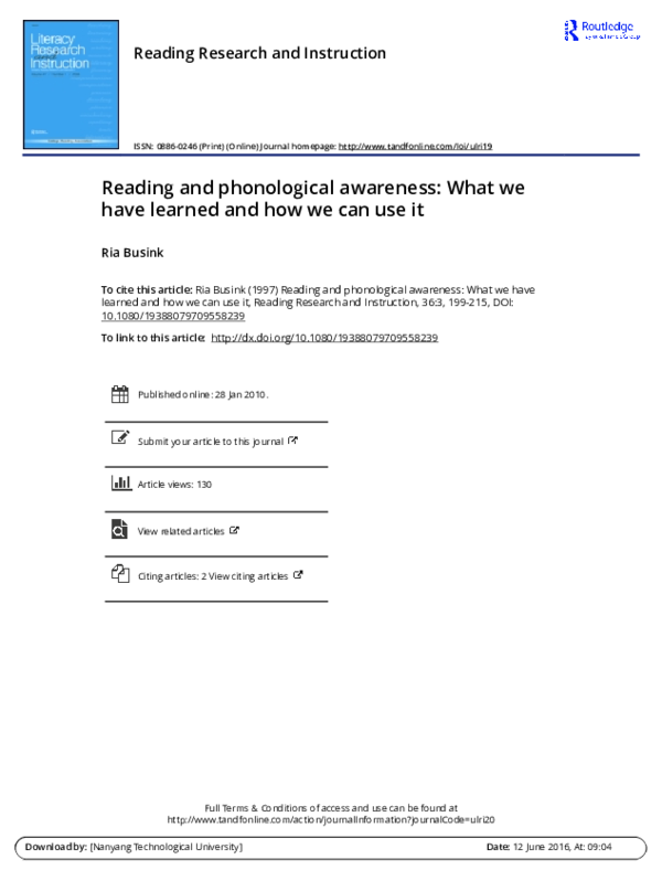 (PDF) Reading and phonological awareness: What we have learned and how ...
