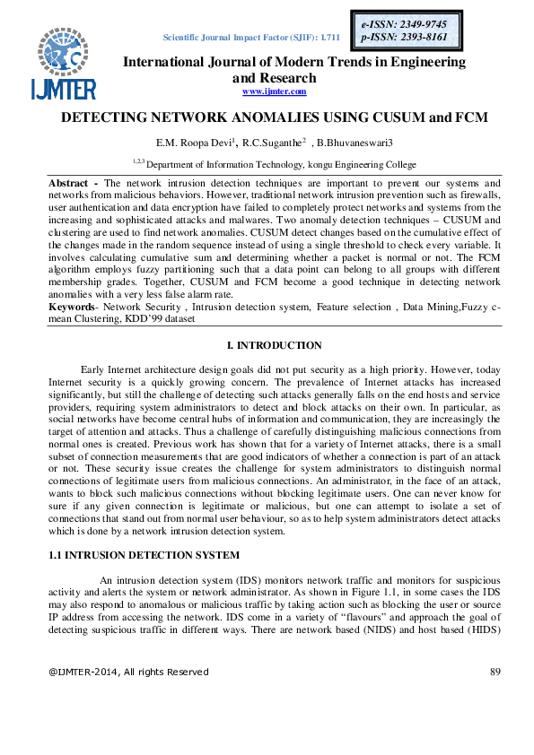 (PDF) DETECTING NETWORK ANOMALIES USING CUSUM and FCM