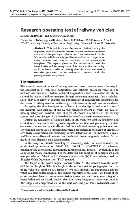 (PDF) Research operating test of railway vehicles
