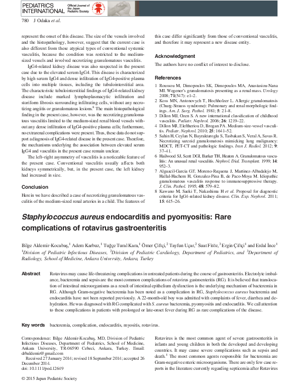 (PDF) Staphylococcus aureus endocarditis and pyomyositis: Rare ...