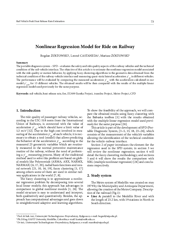 (PDF) Nonlinear Regression Model for Ride on Railway