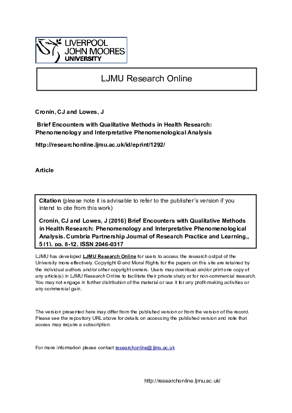 (PDF) LJMU Research Online Brief Encounters with Qualitative Methods in ...