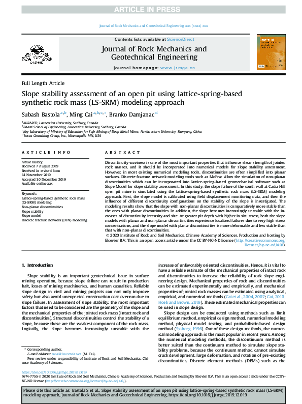 (PDF) Slope stability assessment of an open pit using lattice-spring-based synthetic rock mass ...