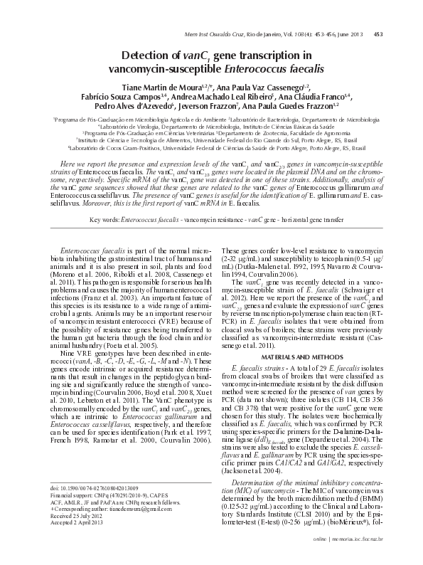 (PDF) Detection of vanC 1 gene transcription in vancomycin-susceptible ...