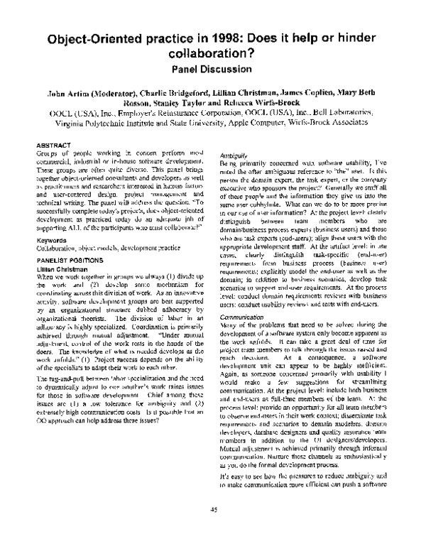 (PDF) Object-oriented practice in 1998 (panel)