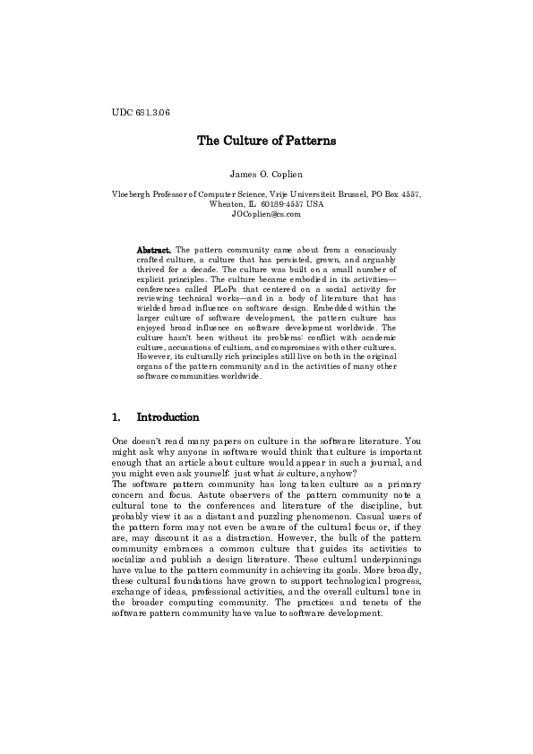 (PDF) The culture of patterns
