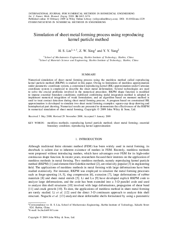 (PDF) Simulation of sheet metal forming process using reproducing kernel particle method