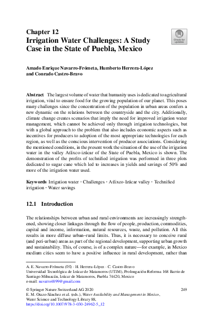 (PDF) Irrigation Water Challenges: A Study Case in the State of Puebla ...