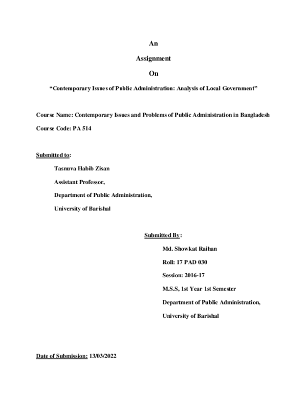 (PDF) Contemporary Issues of Public Administration: Analysis of Local ...