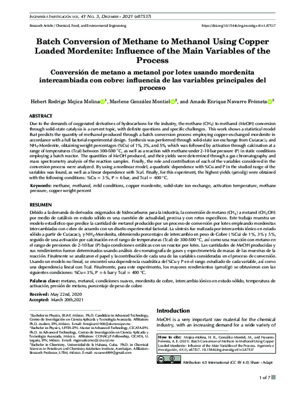 (PDF) Batch Conversion of Methane to Methanol Using Copper Loaded ...