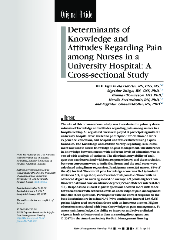 (PDF) Determinants of Knowledge and Attitudes Regarding Pain among ...
