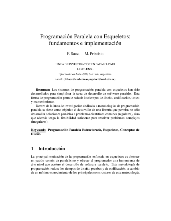 (PDF) Programación paralela con esqueletos: fundamentos e implementación