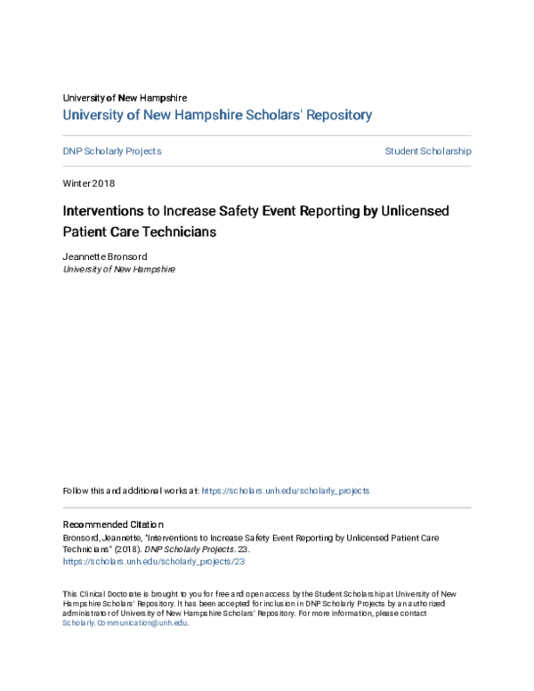 (PDF) Interventions to Increase Safety Event Reporting by Unlicensed ...