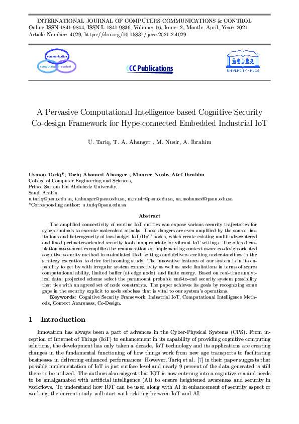 (PDF) A Pervasive Computational Intelligence based Cognitive Security Co-design Framework for ...