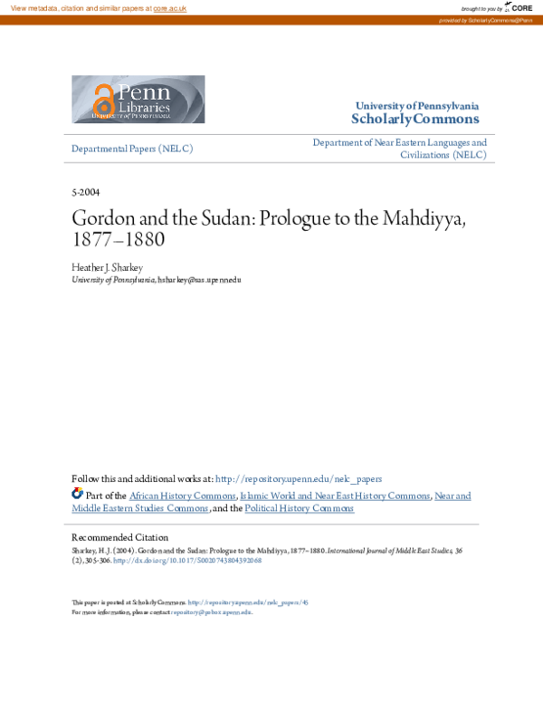 (PDF) Gordon and the Sudan: Prologue to the Mahdiyya, 1877-1880