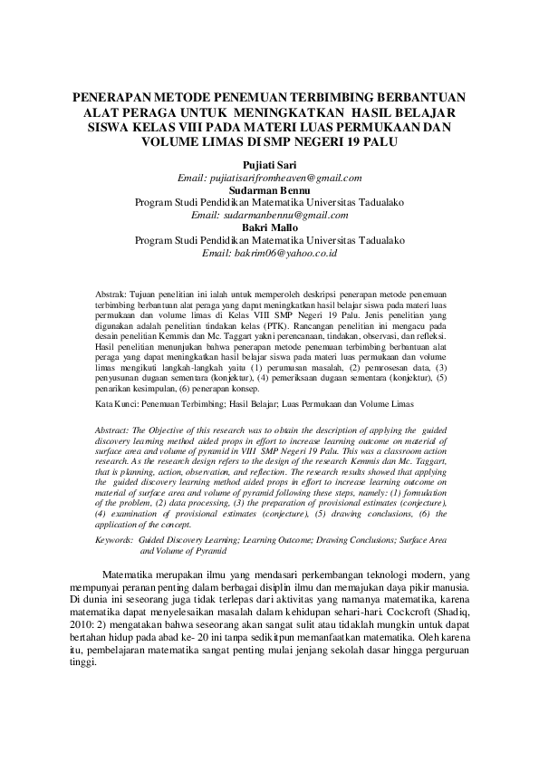 (PDF) Penerapan Metode Penemuan Terbimbing Berbantuan Alat Peraga Untuk Meningkatkan Hasil ...