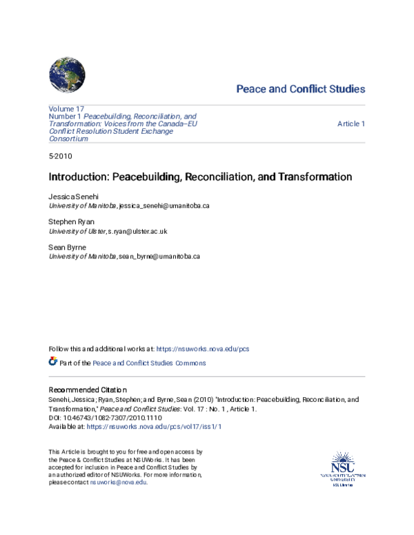 (PDF) Introduction: Peacebuilding, Reconciliation, and Transformation