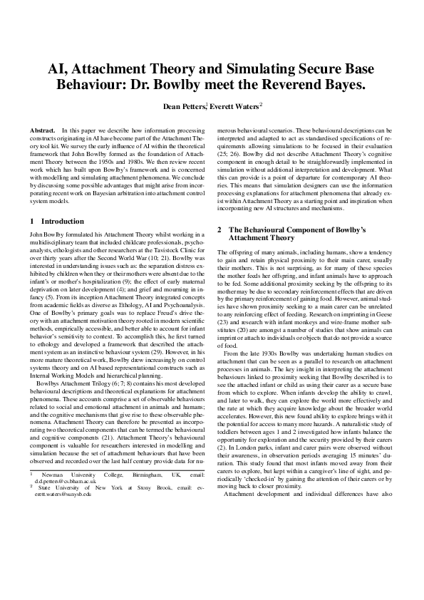 (PDF) Attachment Theory and Simulating Secure Base Behaviour : Dr ...
