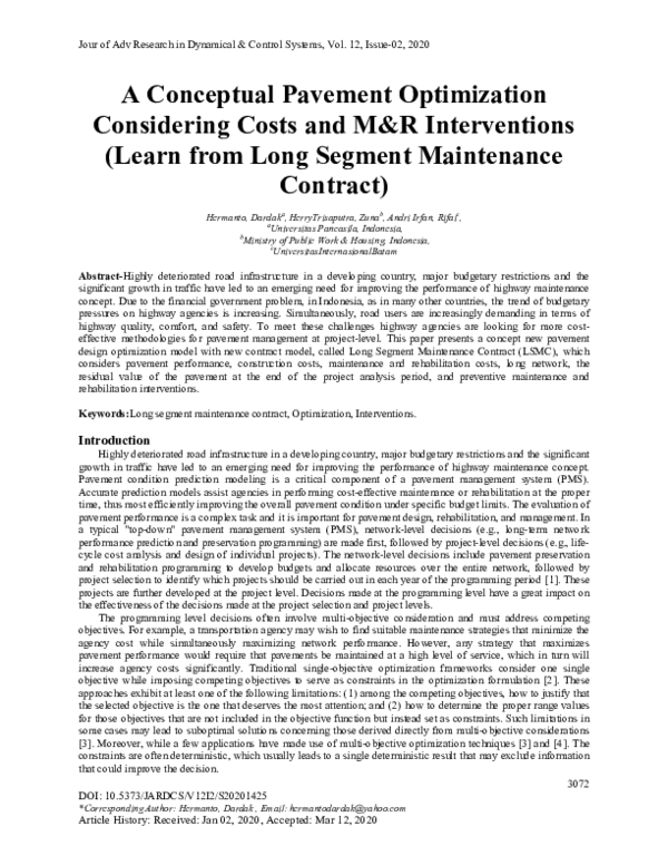 (PDF) A Conceptual Pavement Optimization Considering Costs and M&R Interventions (Learn from ...