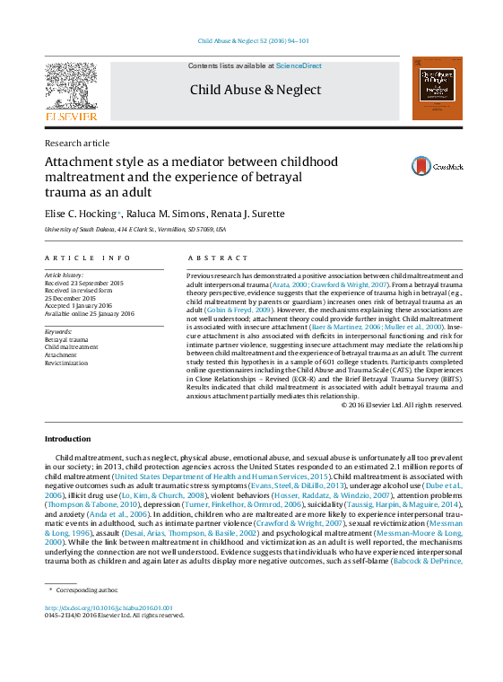 (PDF) Attachment style as a mediator between childhood maltreatment and ...