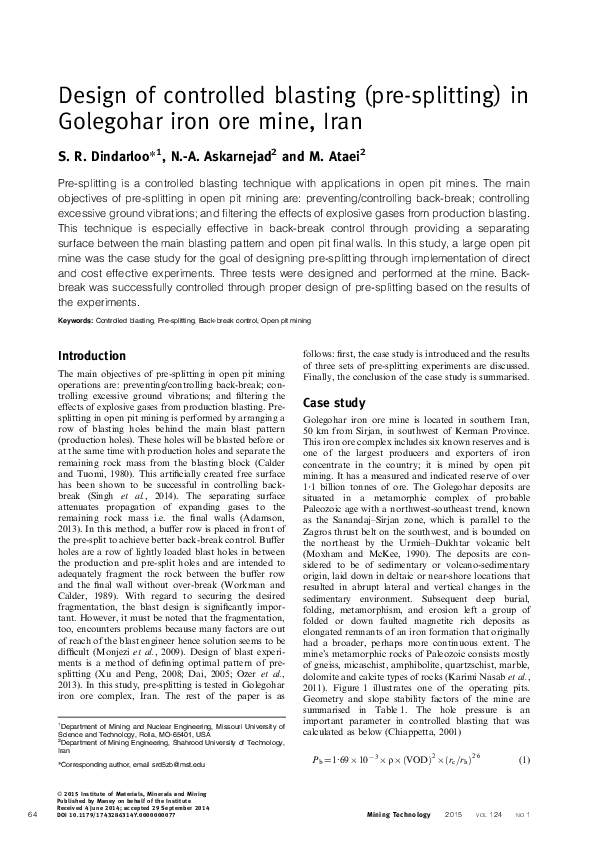 (PDF) Design of controlled blasting (pre-splitting) in Golegohar iron ...