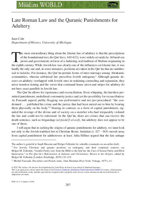 (PDF) Late Roman Law and the Quranic Punishments for Adultery