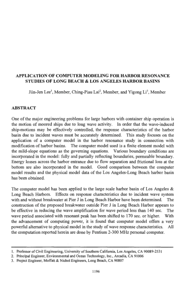 (PDF) Application of Computer Modeling for Harbor Resonance Studies of ...