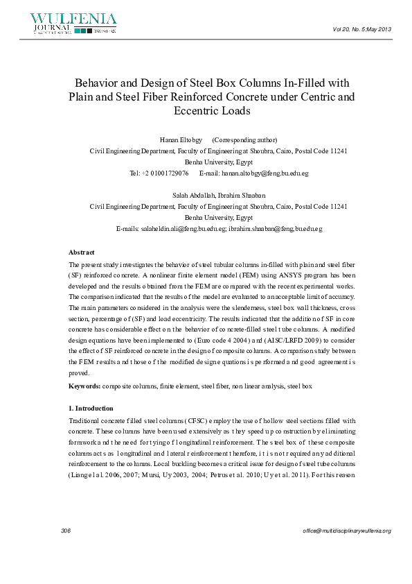 (PDF) Behaviour and Design of Steel Box Columns In-Filled with Plain ...