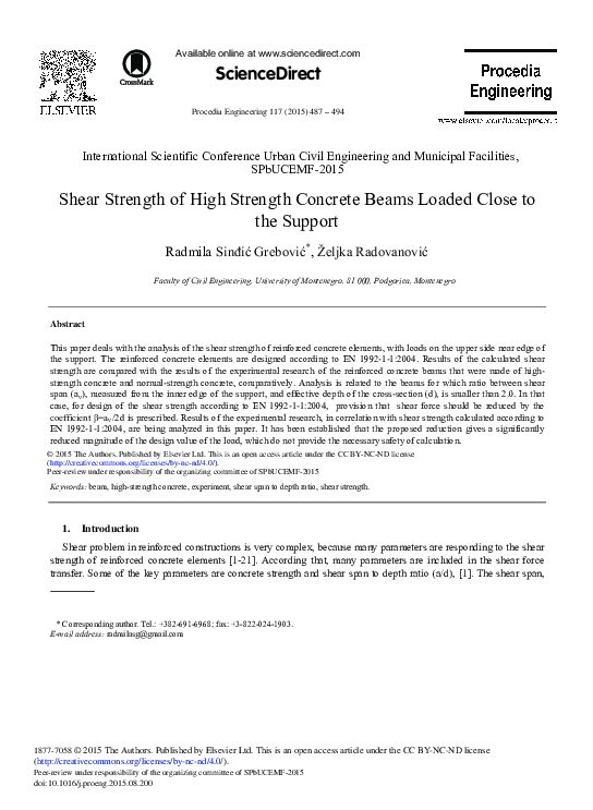 (PDF) Shear Strength of High-Strength Concrete Beams With Web Reinforcement