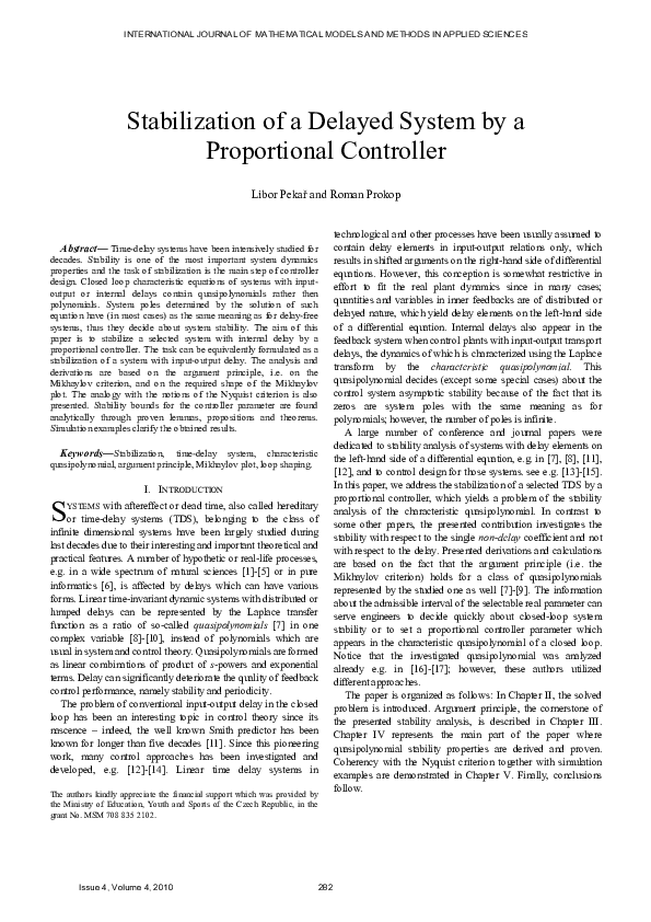 (PDF) Stabilization of a Delayed System by a Proportional Controller | Libor Pekař - Academia.edu