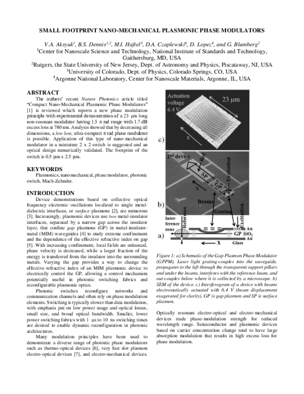 (PDF) Small footprint Nano-Mechanical Plasmonic Phase Modulators