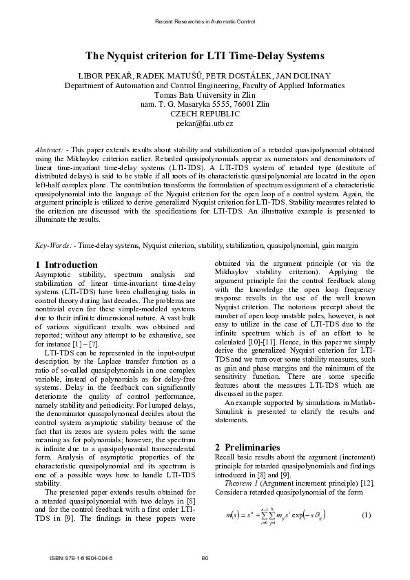 (PDF) The Nyquist criterion for LTI time-delay systems