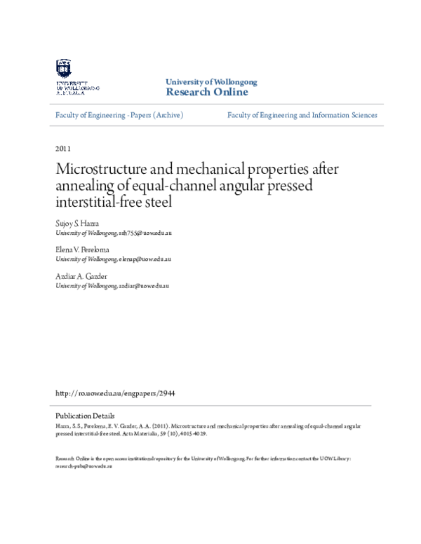 (PDF) Microstructure and mechanical properties after annealing of equal-channel angular pressed ...