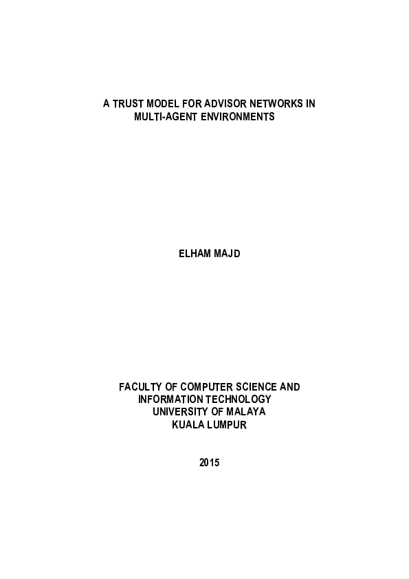Pdf Trust Model For Advisor Networks In Multi Agent Systems