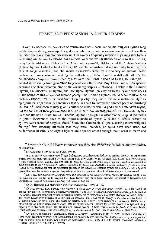 (PDF) Praise and persuasion in Greek hymns