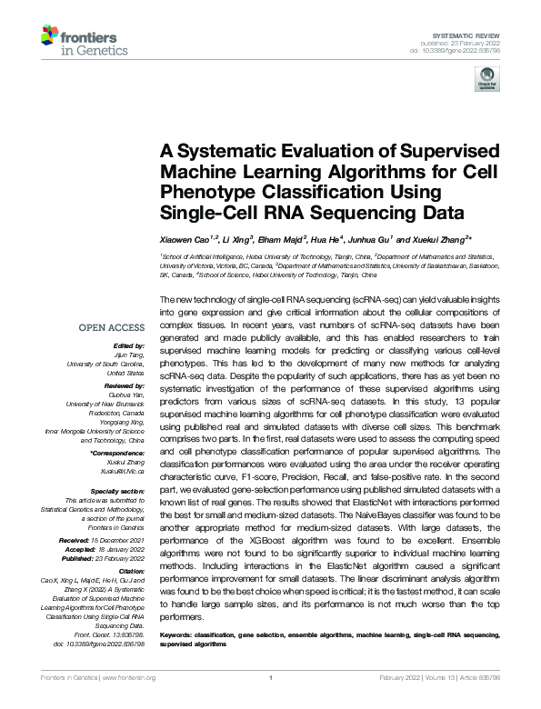 (PDF) A Systematic Evaluation of Supervised Machine Learning Algorithms for Cell Phenotype ...