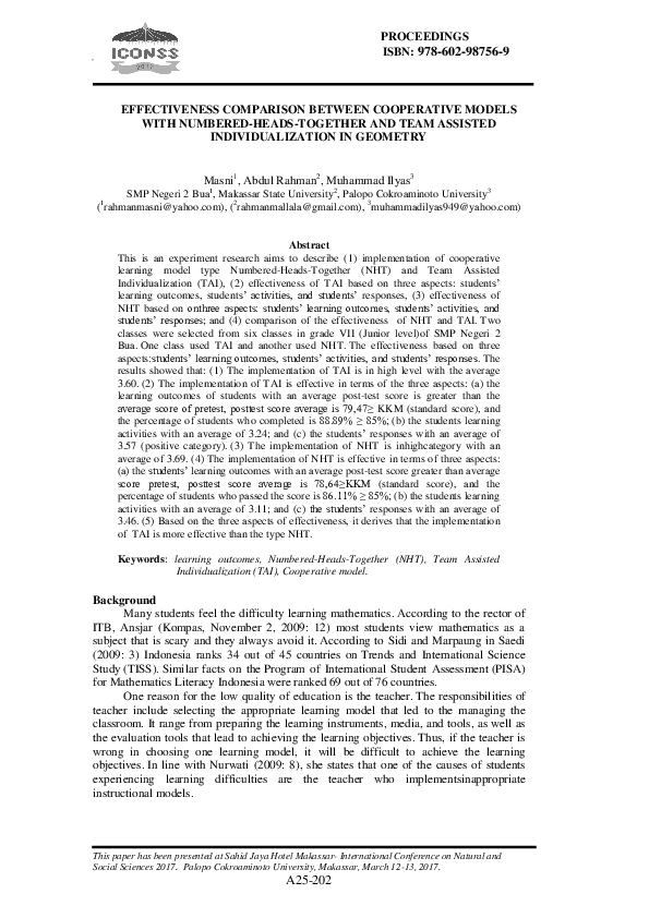 (PDF) A25-202 Effectiveness Comparison Between Cooperative Models with Numbered-Heads-Together ...