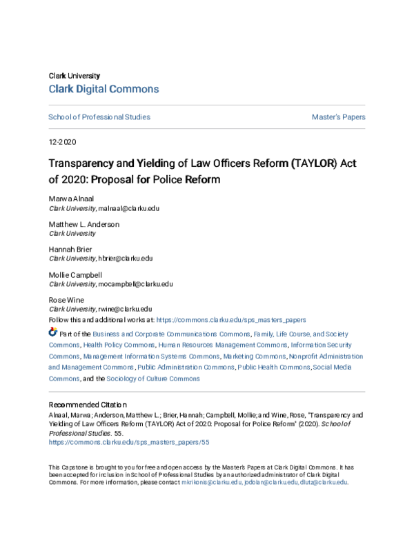(PDF) TAYLOR Act: A Proposal for Police Reform and Accountability