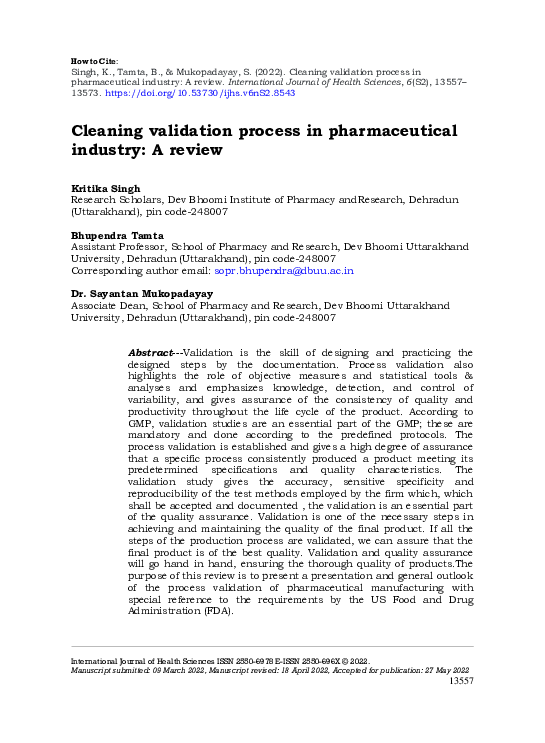 (PDF) Cleaning validation process in pharmaceutical industry