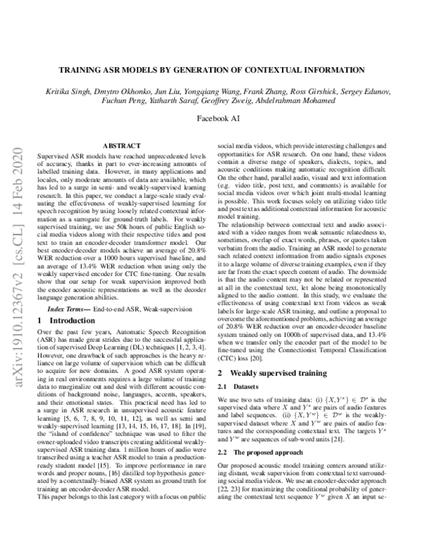(PDF) Training ASR Models By Generation of Contextual Information