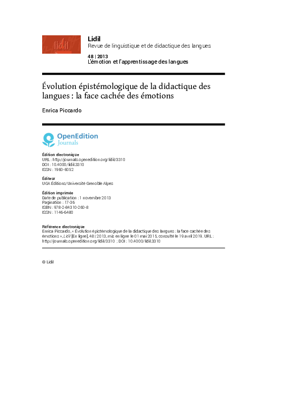 (PDF) Évolution Épistémologique De La Didactique Des Langues : La Face Cachée Des Émotions