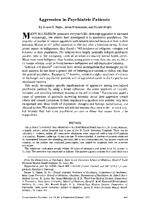 (PDF) Aggression in psychiatric patients